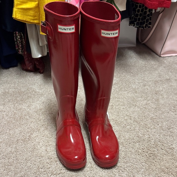 Hunter | Shoes | Hunter Glossy Red Tall Boots | Poshmark